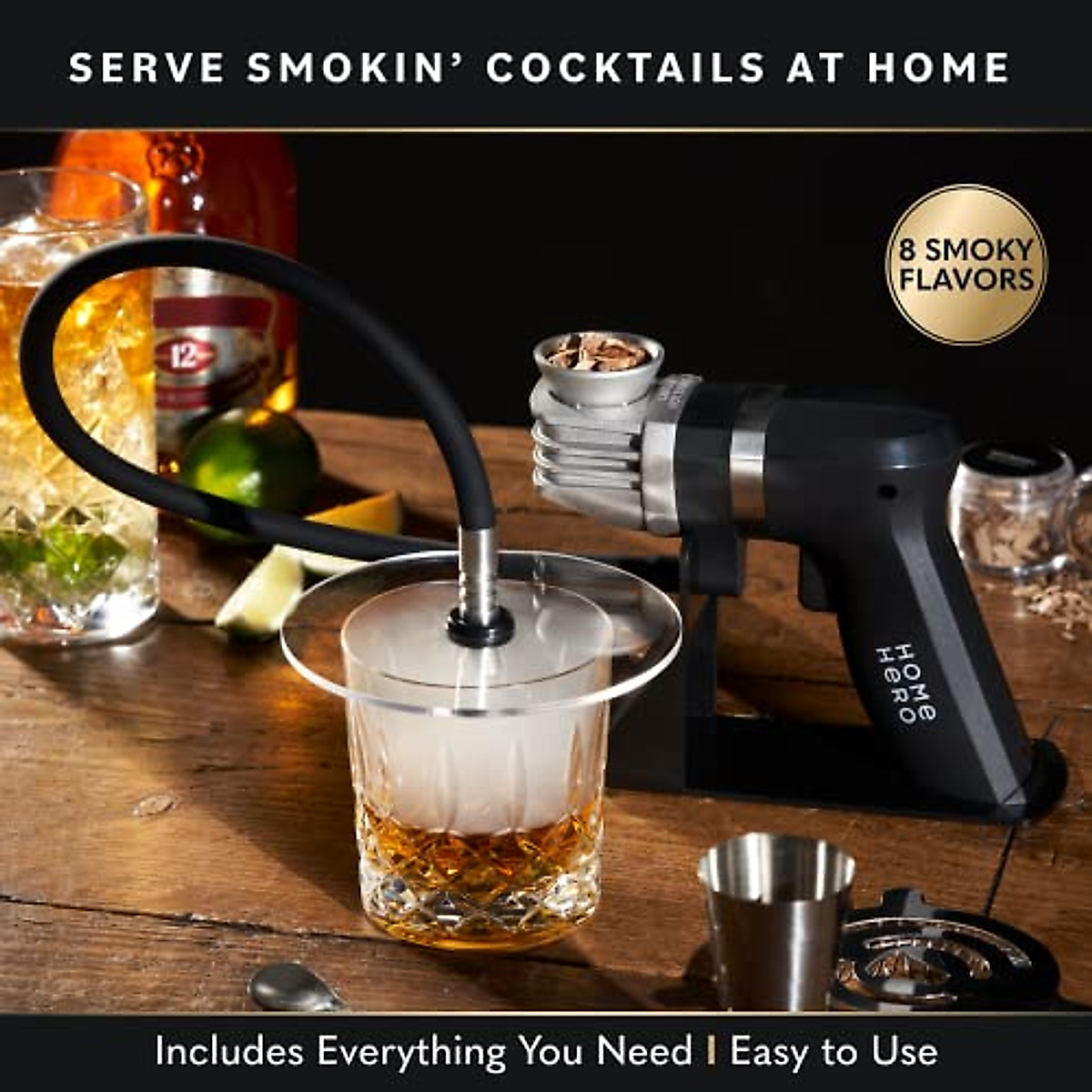 Smoking Gun, Smoke Gun for Cocktails - Cocktail Smoker Kit & 8 Wood Chip Flavors - Drink Smoker Infuser Kit - Indoor Smoker Drink Smoker - Smoking Gun Food Smoker, Old Fashioned Smoker Kit for Whiskey