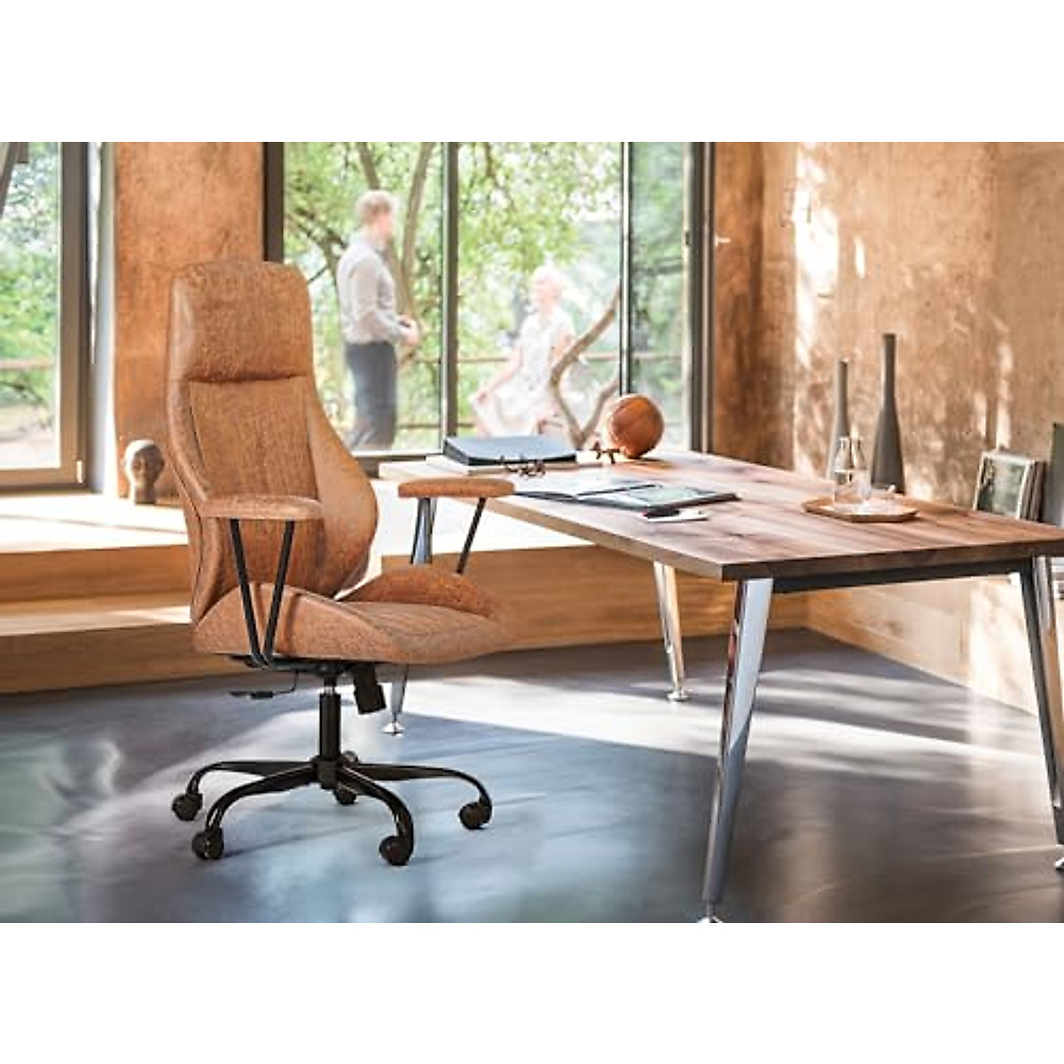 BANTI High Back Executive Office Chair with Padded Headrest, Rocking Modern Home Office Desk Chair, Height Tilt Adjustable Rolling Swivel Task Chair, Suede Fabric, Grey