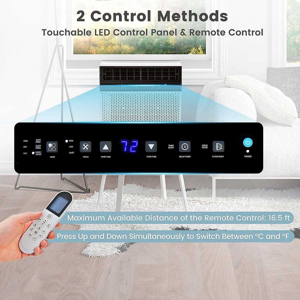 COSTWAY 10000 BTU Window Air Conditioner, Over the Sill AC with Energy Saver Modes, Handy Remote, Touchable LED Control Panel, up to 250 Sq.Ft. Window AC Unit, Ultra Quiet Operation