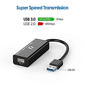 Rankie USB Network Adapter, USB 3.0 to RJ45 Gigabit Ethernet Internet Adapter (Black)