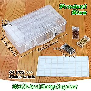 64 Slots Plastic Seed Storage Box, Seeds Storage Organizer with Label Stickers(seeds not included), Seed Container Storage use for Flower Seeds,Vegetable Seeds, Clover Seeds, Basil Seeds, Tomato Seeds