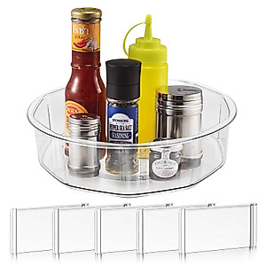 Lazy Susan Organizer for Cabinet, Round Turntable Organizer with 5 Dividers Pantry Plastic Clear Storage for Fridge Living Room Kitchen Spice Rack Foods Cosmetics Perfumes Organization
