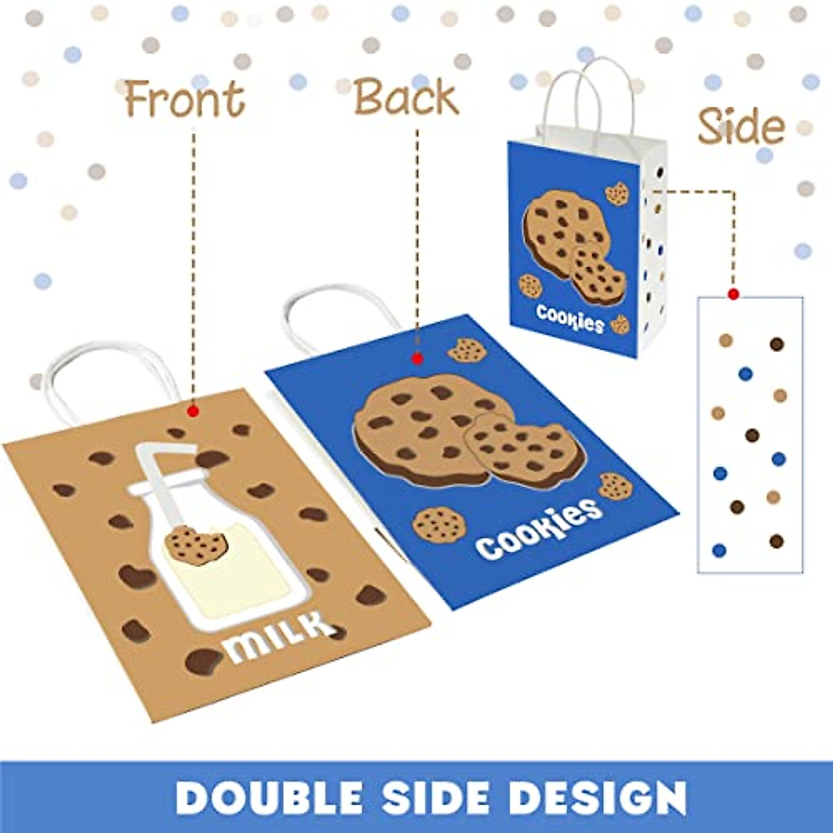 Lsaepon Cookies Milk Birthday Party Favor Gift Bags, Cookie and Monster Theme Birthday Party Goodie Bags- Milk and Cookies Baby Shower Candy Bags for Kids (16 Pack)