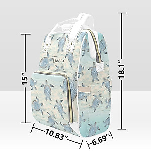 XOZOTY Sea Turtle Diaper Bags with Name Waterproof Mummy Backpack Nappy Nursing Baby Bags Gifts Tote Bag for Women