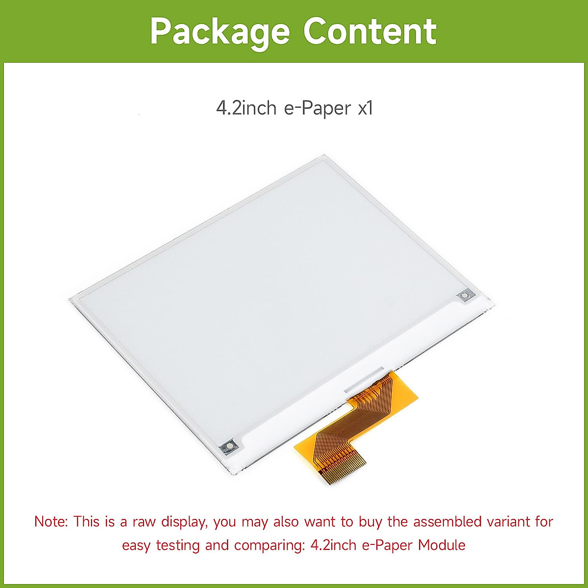 waveshare 4.2inch E-Ink Raw Display Compatible with Raspberry Pi 4B/3B+/3B/2B/B+/A+/Zero/Zero W/WH/Zero 2W Series Boards 400x300 Resolution with SPI Interface Without PCB