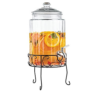 1.5 Gallon Glass Beverage Dispenser with Stainless Steel Spigot on Metal Stand, Mason Drink Dispenser For Parties, Sun Tea, Iced Tea, Water or Kombucha