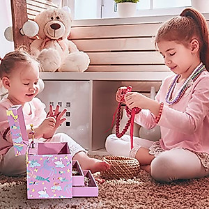 lekymo Jewelry Box for Girls Kids Jewelry Box Musical Ballerina Box for Girls, Unicorn & Mermaid Design Jewelry Box with 2 Pullout Drawers Jewelry Organizers for Bedroom Christmas Birthday Gifts
