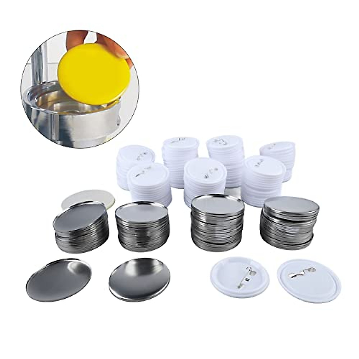 100 Sets Pin Button Parts, 2.3in Button Supplies for Button Maker Machine 58mm, Round Badge Blank Button Pins with Plastic Button Pin Back Cover, Metal Cover, Clear Film