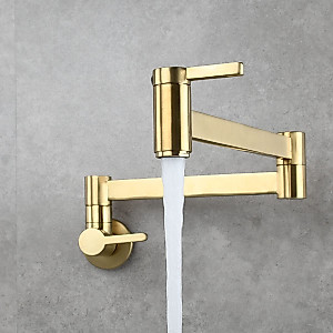 Brushed Gold Pot Filler Faucet Wall Mount, Biveah Brass Folding Kitchen Sink Faucet Single Hole, KLB011BG