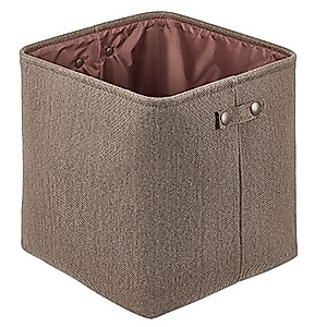 mDesign Soft Cotton Fabric Bathroom Storage Bin with Handles - Organizer for Towels, Toilet Paper Rolls - for Closets, Cabinets, Shelves - Textured Weave, 2 Pack - Espresso Brown