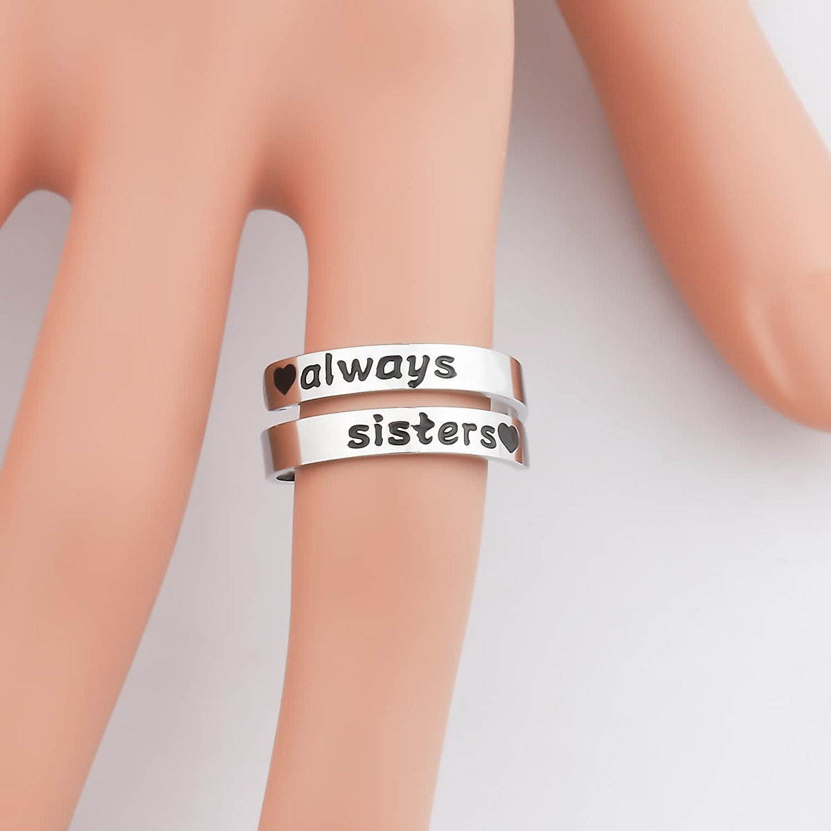 BAUNA 2PCS Best Friends Rings Pinky Promise Adjustable Spiral Wrap Twist Ring Always Sisters for Family Twins Sisters (Twin Sisters Rings)