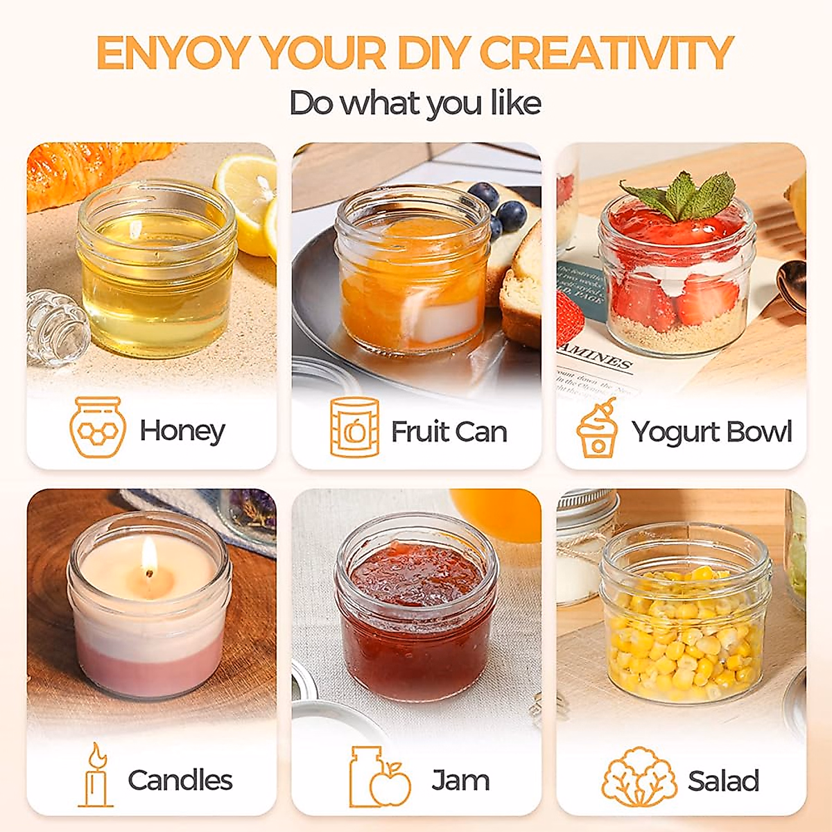 6Pcs Jars with Lids Portable Travel Size Containers for Household Storage Crafts and Cosmetics