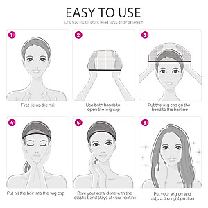 FANDAMEI 6PCS Wig Cap, 4PCS Black Nylon Wig Caps with 2PCS Black Mesh Wig Cap Net. Black Wig Caps for Women, Closed End Hair Mesh Net Wig Caps. Wig Caps for Halloween, Cosplay.