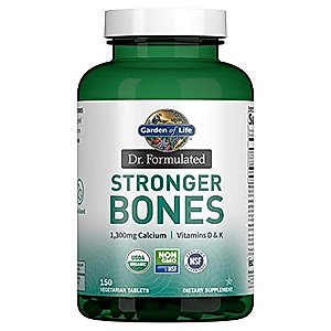 Garden of Life Dr. Formulated Stronger Bones, Organic Calcium Supplement with Vitamin D & Vitamin K, Supplements for Women and Men, 150 Vegetarian Tablets
