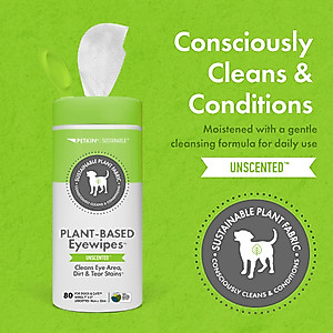 Petkin Plant-Based EyeWipes, 80 Wipes, 2 Pack - Biobased & Sustainable Pet Eye Wipes for Dogs & Cats - Cleans Eye Area, Dirt & Tear Stains - Consciously Cleans & Conditions - Easy to Use - Unscented