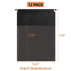 12 Pack Portable Shoe Bags for Travel Large Shoes Pouch Storage Organizer Clear Window with Drawstring for Men and Women Black