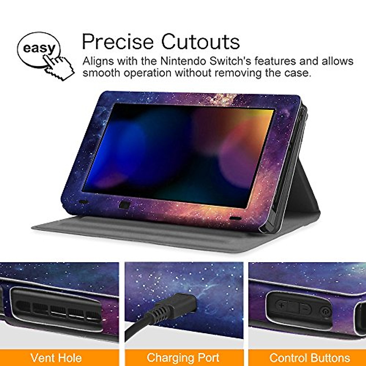 Fintie Protective Case for Nintendo Switch - [Multi-Angle Viewing] Ultra Slim Vegan Leather Play Stand Cover with Elastic Strap for Nintendo Switch 2017 - Galaxy