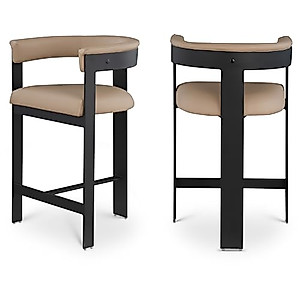 Meridian Furniture 414Tan-C Romeo Collection Modern | Contemporary Counter Stool with Soft Tan Vegan Leather, Matte Black Metal Frame, 22.5" W x 20" D x 35.5" H, Tan, Set of 2