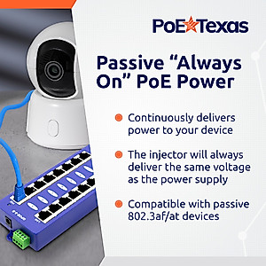 PoE Texas GPOE-8B - 8 Port PoE Injector - Gigabit Passive Mode B Power Over Ethernet Injector for Ubiquiti, Mikrotik & More - Add PoE to A Non-PoE Switch - 24v, 48v or 56v Power Supply Sold Separately