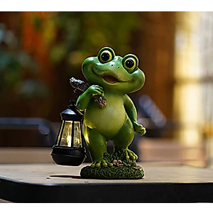 CFFOWNUG Frog Garden Decoration with Solar Lantern,Resin Solar Frog Statue with Solar Lights Outdoor Garden Frog Decor for Pathway Yard Lawn Patio Decorations