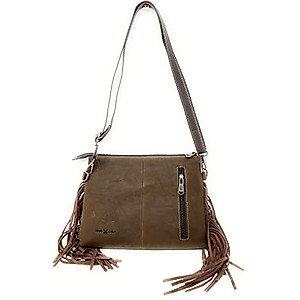 Texas West Handcrafted Genuine Leather Western Cowhide Womens Fringe Clutch Crossbody Bag in 2 Colors (Coffee)