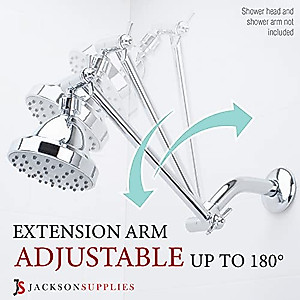 Shower Head Extension Arm by JS Jackson Supplies, Adjustable 10 Inch Showerhead Extender, Solid Brass Construction, Universal Tall Hi-lo Pipe Height Extending (Chrome Finish)