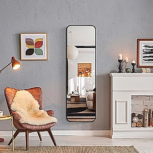 CTBRT 47x14 Inch Mirror Full Body Length Mirror Over The Door Hanging Mirror 47"x14" Wall Mounted Aluminum Alloy Frame Dressing Make-up Mirror for Entryway Bedroom Bathroom Living Room Black