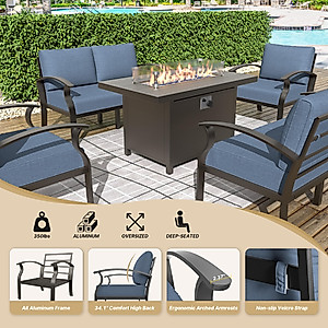 Piltwoff Aluminum Patio Furniture Set,4 Pcs Modern Outdoor Furniture with 45in CSA Propane Fire Pit Table,Patio Conversation Set with 5.1 Inch Cushion for Backyard,Navy