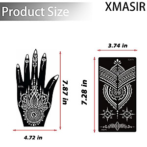 XMASIR 16 Sheets Temporary Henna Tattoo Kit, Reusable Tattoo Stencils Sets Indian Arabian Temporary Tattoo Templates Kit for Body Hand Art