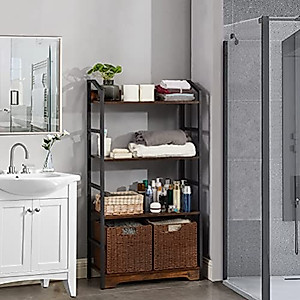 Vagusicc Industrial Display Standing Bookshelf, 4-Tier Tall Bookcase Wood Book Shelf, Modern Book Shelf Storage Organizer Steel Frame, Multipurpose Bookshelf for Living Room/Bedroom/Kitchen/Bathroom