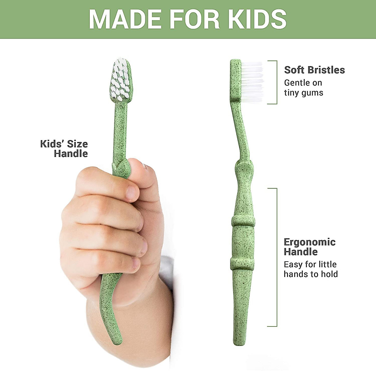 ANPEI ROARex Vegan Kids Toothbrush | Dino Design | Biodegradable & Compostable Natural Plant-Based Toothbrush | Dinosaur Theme | 1% for The Planet