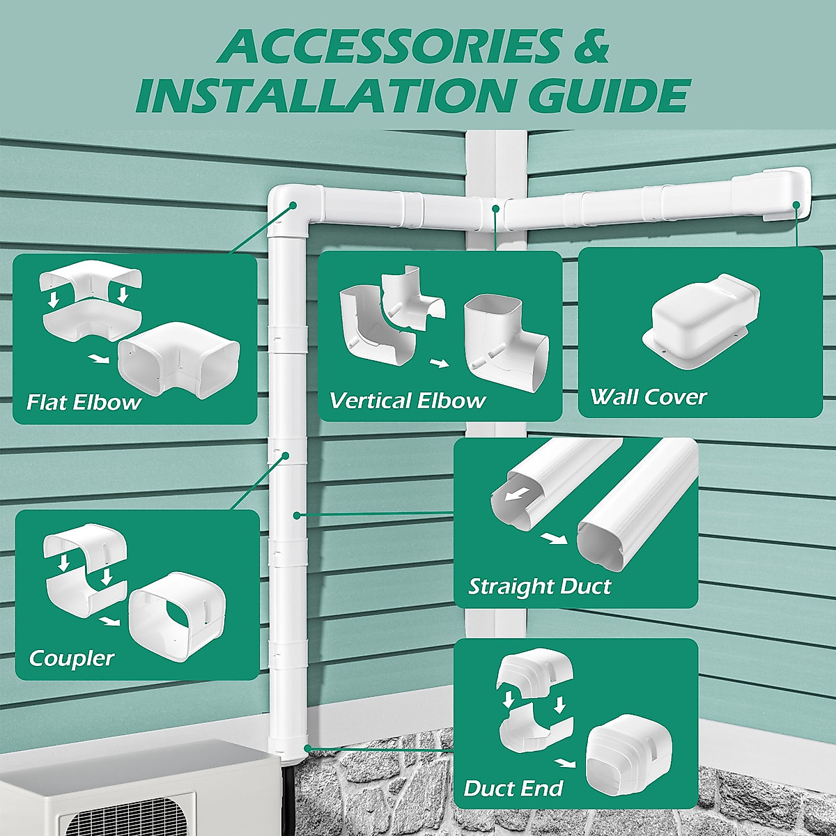 TAKTOPEAK 4" 14.5 Ft Mini Split Line Set Cover, Decorative PVC Line Cover for Mini Split Air Conditioner and Central AC