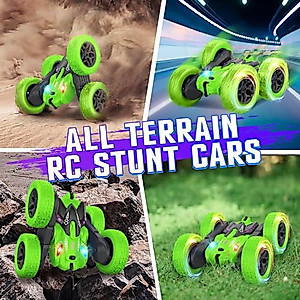 Terucle Remote Control Car, RC Cars Stunt RC Car Toys Double-Sided 360° Rotating Headlights Upgraded 4WD Rc Drift Truck Kid Toys for Boys 8–12 Year Old Remote Control Toys (Green)
