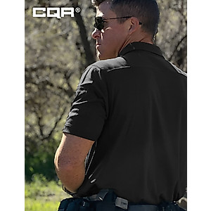 CQR Men's Polo Shirt, Long and Short Sleeve Tactical Shirts, Dry Fit Lightweight Golf Shirts, Outdoor UPF 50+ Pique Shirt, Frost Essential Black, Large
