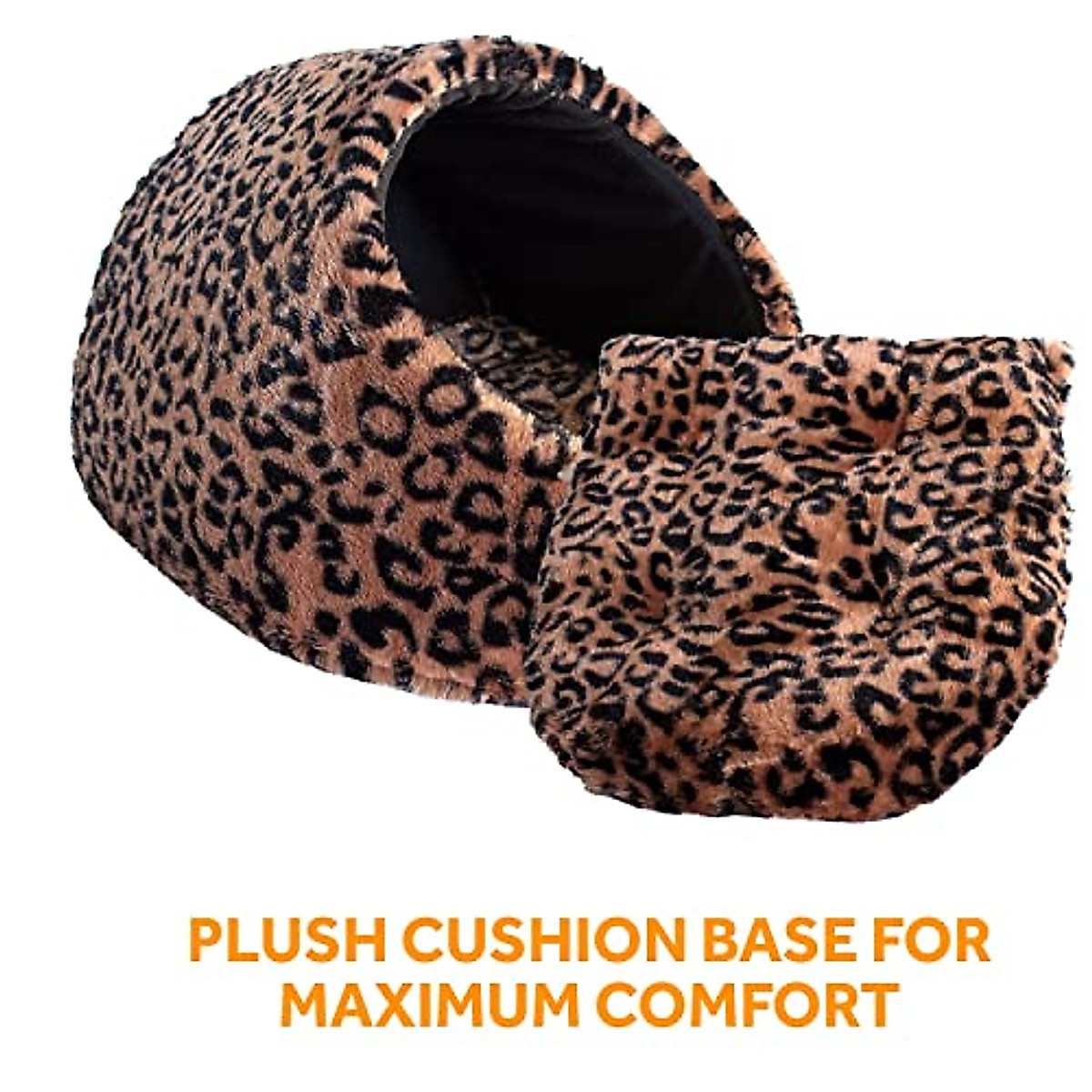 Downtown Pet Supply - Cat Cave Bed - Cute Cat Bed or Kitten Bed - Foldable, Nap Mat with Non-Slip Grip - Warm & Cozy Covered Cat Bed - Beige - 16 in x 14 in x 12 in