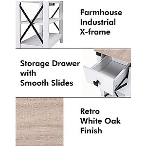 Awescuti Narrow End Table with Charging Station Farmhouse Slim Side Table with USB Ports and Power Outlets, Nightstand with Flip Top and Storage Drawer, for Small Spaces Living Room Bedroom, White