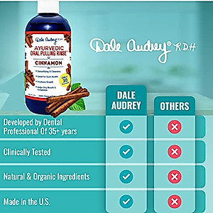 Dale Audrey Ayurvedic Oil Pulling for Teeth and Gums | Organic Cinnamon Flavored Oral Rinse Mouthwash | Natural Essential Oils for Bad Breath | Teeth Whitening and Fresh Breath | (8Oz)