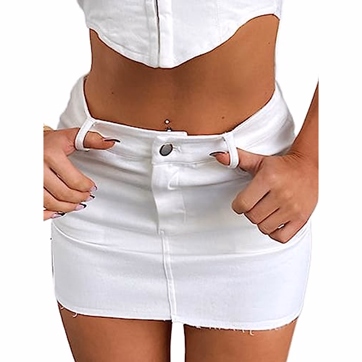 Justalwart Jean Skirt for Women White Denim Skirt (US 4-6)