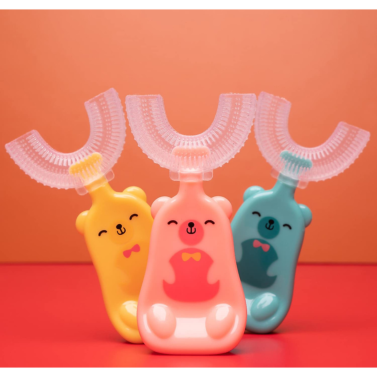 3 Pack U-Shaped Toothbrush Kids – 360 Toddler Toothbrush for Kids Age 2-8 Years Old – Cute Kids Toothbrushes – Silicone Toothbrush with Double-Layered Bristles for Deep Dental Cleaning