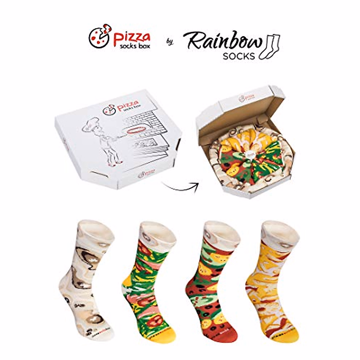 PIZZA SOCKS BOX 4 pairs MIX Hawaii Italian Vege Cotton Socks S Made In EU