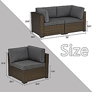 Kinsunny PE Wicker Patio Loveseats Sectional Corner Sofa Rattan Outdoor Furniture Sofa Set