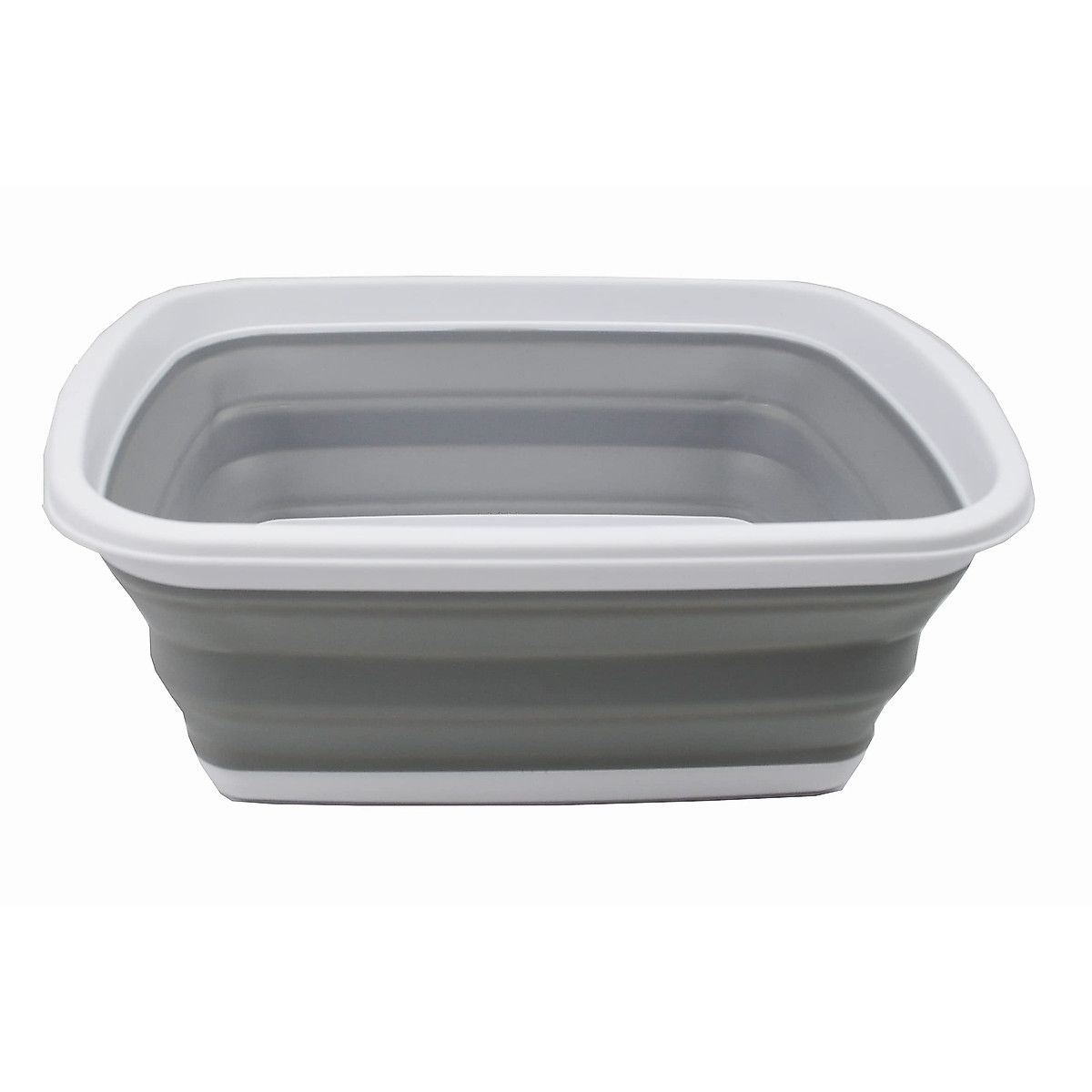 SAMMART 10L (2.6 Gallons) Collapsible Tub - Foldable Dish Tub - Portable Washing Basin - Space Saving Plastic Washtub (White/Grey, 1)