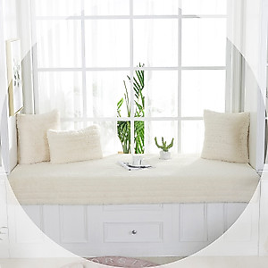 Dxcaicc Bay Window Seat Cushion Indoor Short Plush Tatami Cushion Pad Non-Slip Bay Window Mat Bay Window Bench Seat Cushion for Home Bedroom Living Room,White,60x150cm
