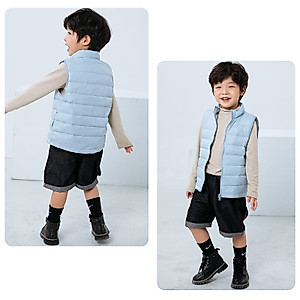 Happy Cherry Boys Girls Winter Vests Coats for Toddler Kids Blue Water-Resistant Winter Sleeveless Jackets Coats Zip Up Warm Cute Breathable Outwear Outfits