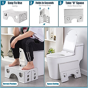 Foldable Toilet Stool, 7 inches Healthy Squatting Posture Poop Stool with Anti-Slip Feet by CHEAGO, Portable Travel Foot Stool for Toilet, Unique Folding Design Compact&Wide footrest (Cloud Grey)