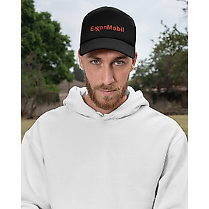 Exxon Mobile Trucker Hat Embroidered Adjustable Cap (Black)