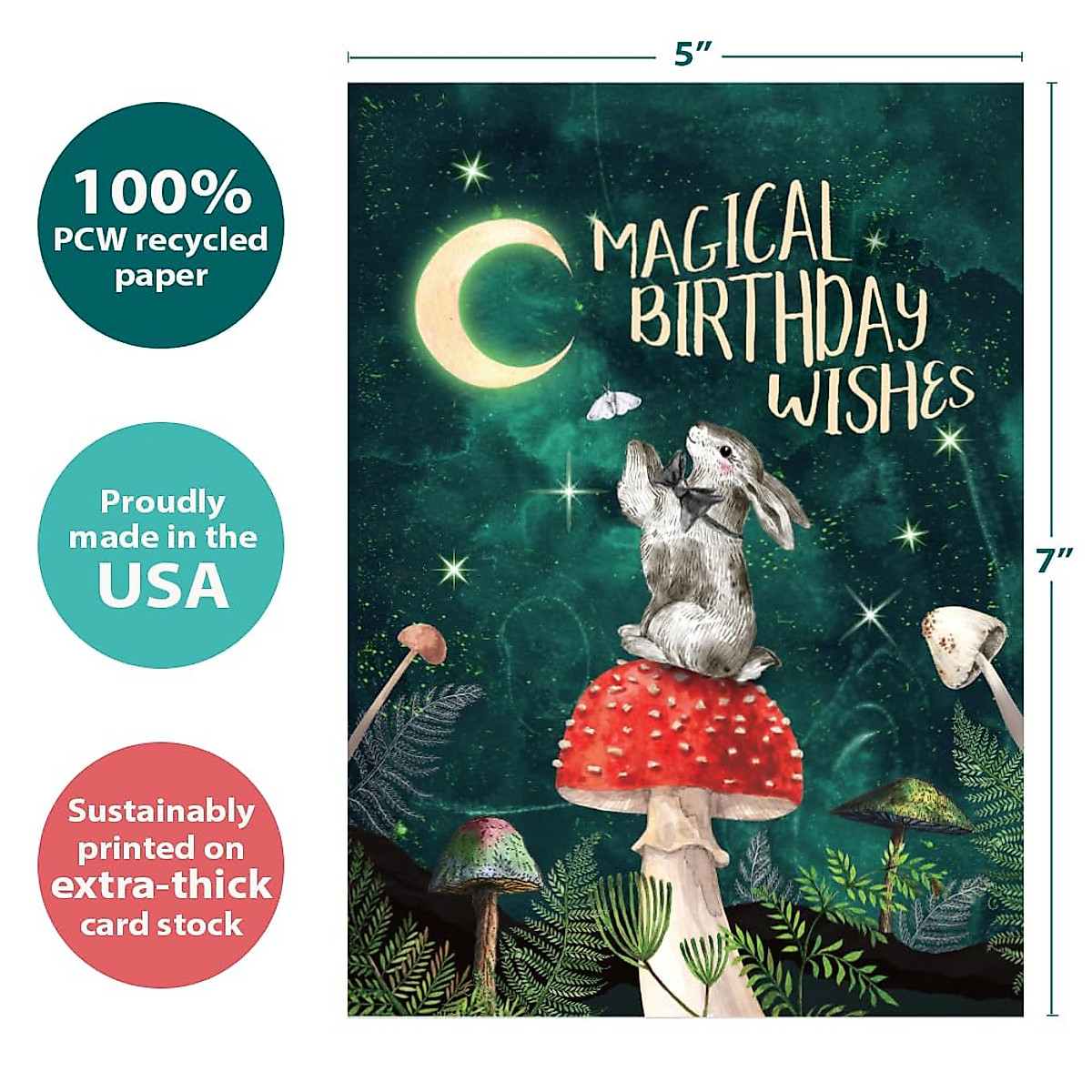 Tree-Free Greetings - Birthday Cards - Artful Designs - 1 Card + Matching Envelopes - Made in USA - 100% Recycled Paper - 5"x7" - Magical Wishes (GO65331)