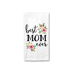 CANARY ROAD Best Mom Ever Towel | Waffle Weave Dish Towel | Mother Birthday Present | Gift for Mom | Mother's Day Gift | Mother Birthday Gift