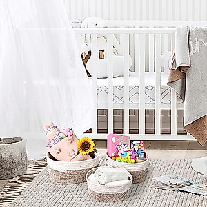 Storage Baskets for Shelves, Set of 3 Storage Baskets with Handles for Living Room, Bathroom Nursery Shelves (Mixed Camel+White)