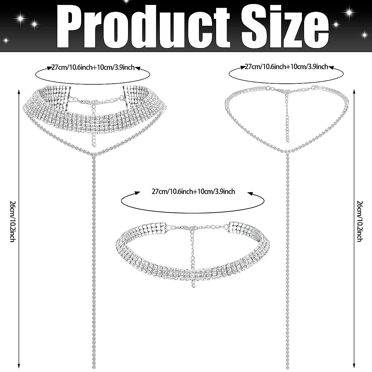 Hicarer 3 Sets Rhinestone Jewelry Set for Women Including Rhinestone Choker Necklace Rhinestone Bracelet Bangle and Earrings for Girl halloween christmas wedding birthday party accessories (Silver)